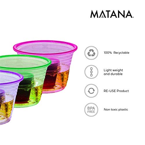 MATANA 150 Neon Plastic 3.75oz Party Bomb Shot Glasses with 1oz Inner Shot Cups - Sturdy, Disposable & Reusable