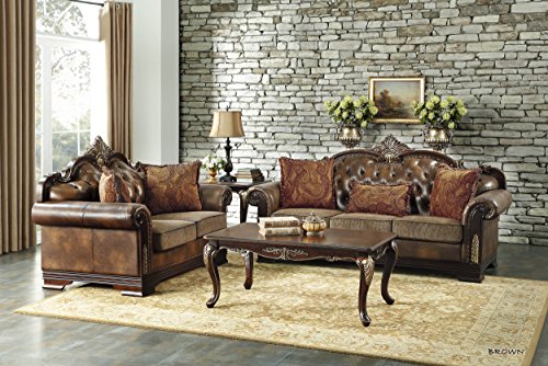 Homelegance 9815-3 Croydon Traditional Two-Tone Sofa, 86"W, Brown PU Leather