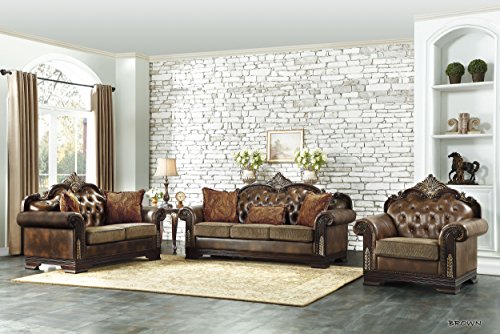 Homelegance 9815-3 Croydon Traditional Two-Tone Sofa, 86"W, Brown PU Leather