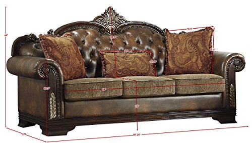 Homelegance 9815-3 Croydon Traditional Two-Tone Sofa, 86"W, Brown PU Leather