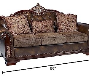 Homelegance 9815-3 Croydon Traditional Two-Tone Sofa, 86"W, Brown PU Leather