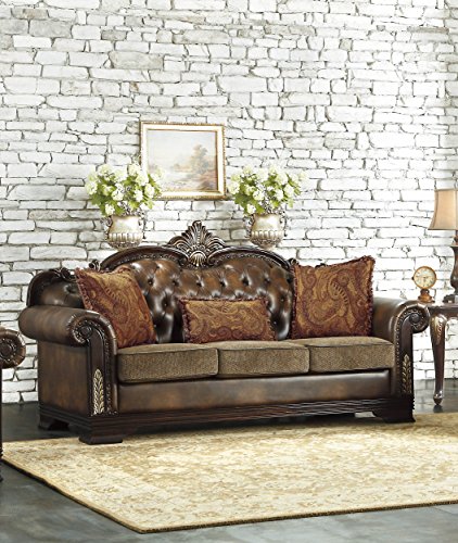 Homelegance 9815-3 Croydon Traditional Two-Tone Sofa, 86"W, Brown PU Leather