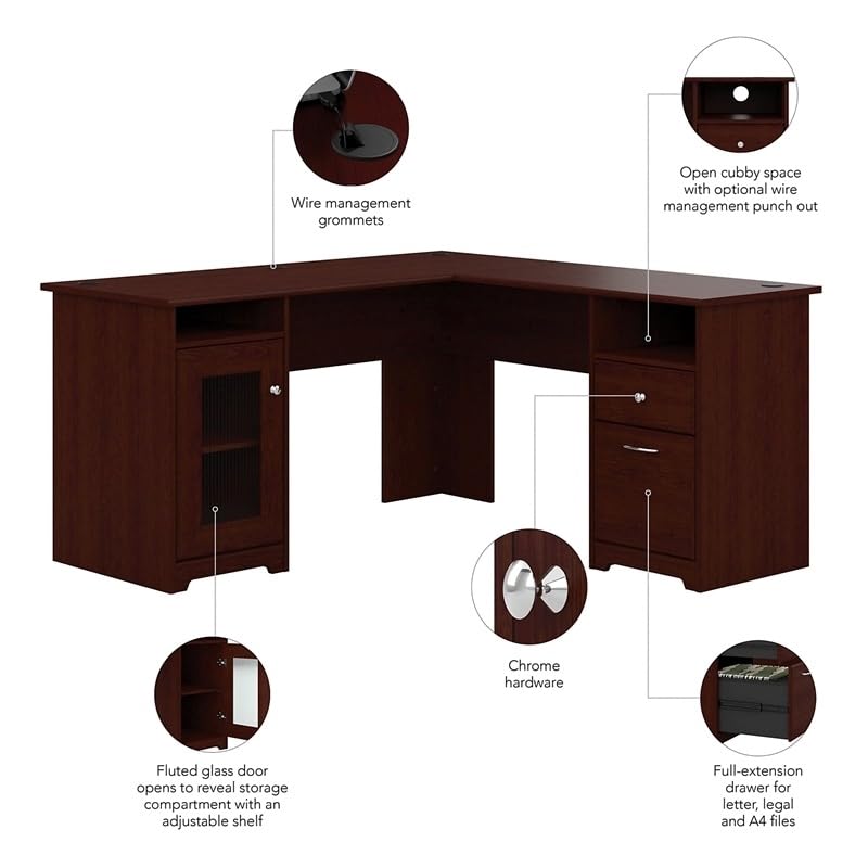 Scranton & Co 60" Transitional Engineered Wood L-Computer Desk in Harvest Cherry