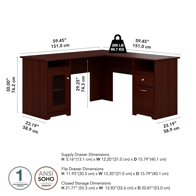 Scranton & Co 60" Transitional Engineered Wood L-Computer Desk in Harvest Cherry