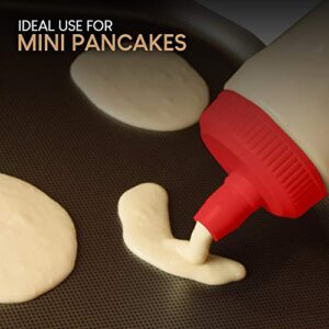 Pancake Batter Dispenser Pen, Easy Squeeze Bottle Baking Drip Proof Silicone Nozzle and Measurement Marker Plastic Condiment Bottles Pancakes, Waffles, Crepes, by Exultimate (Red, 3 Cups)