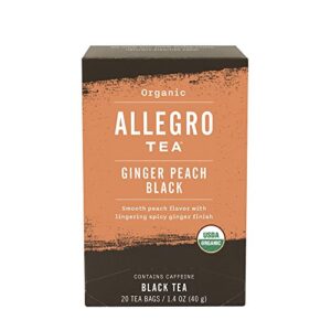 allegro tea organic ginger peach black tea bags, 20 count