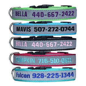 lovelydog embroidered personalized id collar, 4 adjustable sizes: extra-small, small, medium, large with dog name phone#, reflective pet pink collars for boy & girl dogs, x xs m l xl