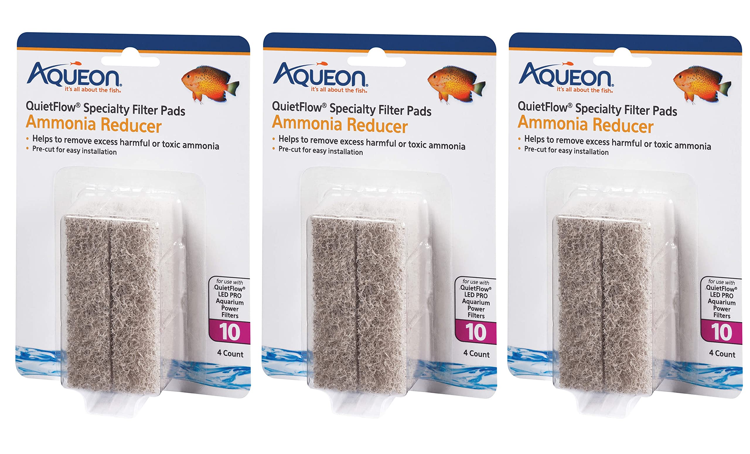 Aqueon 12 Count Ammonia Reducer QuietFlow Specialty Aquarium Filter Pads, Size 10