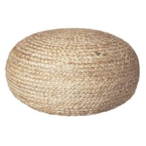 decor therapy round braided natural jute woven pouf ottoman, 19" x 10"