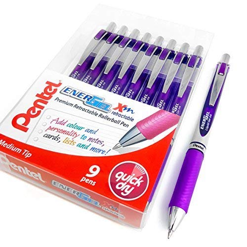 EnerGel Pentel XM BL77 - Retractable Liquid Gel Ink Pen - 0.7mm - 52% Recycled - Wallet of 9 - Purple