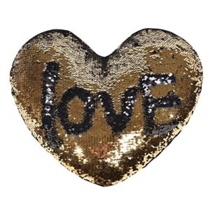 Mermaid Throw Pillow, Two Color Reversible Sequin Heart Shaped Decorative with 1 Pillow Insert, 13''×15'' (Gold & Black)