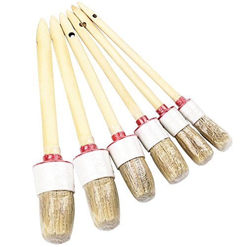 URlighting Car Detailing Brush, 6Pcs Auto Detail Boar Hair Brush Set with Wood Handle for Cleaning Wheels, Dashboard, Interior, Exterior, Leather, Air Vents, Emblems