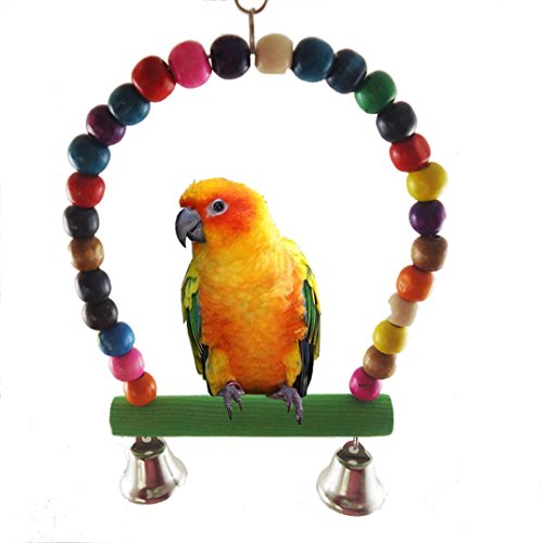 Wakeu Bird Rope Swing,Wooden Budgie Toys Pet Bird Cage Hammock Swing Hanging Toy for Small Parakeets Cockatiels, Conures, Macaws, Parrots, Love Birds, Finches (01)