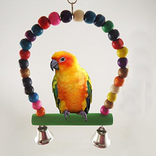 Wakeu Bird Rope Swing,Wooden Budgie Toys Pet Bird Cage Hammock Swing Hanging Toy for Small Parakeets Cockatiels, Conures, Macaws, Parrots, Love Birds, Finches (01)