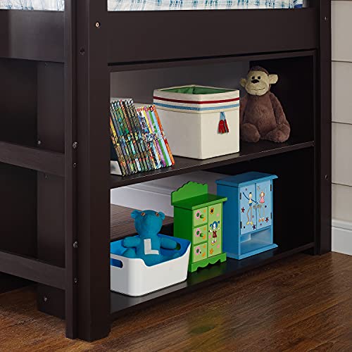 Naomi Home Twin Size Loft Bed with Desk Low Study Kids Twin Loft Bed with Storage Pine Wood Loft Bed for Kids Twin Loft Bed with Cabinet Ladder, Safety Guard Rails, Bookcase Shelf, Espresso