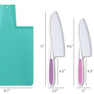 TOVLA JR. Kids Kitchen Knife and Foldable Cutting Board Set: Children's Cooking Knives in 3 Sizes & Colors/Firm Grip, Serrated Edges, BPA-Free Kids' Knives/Safe Lettuce and Salad Knives… (Blue)