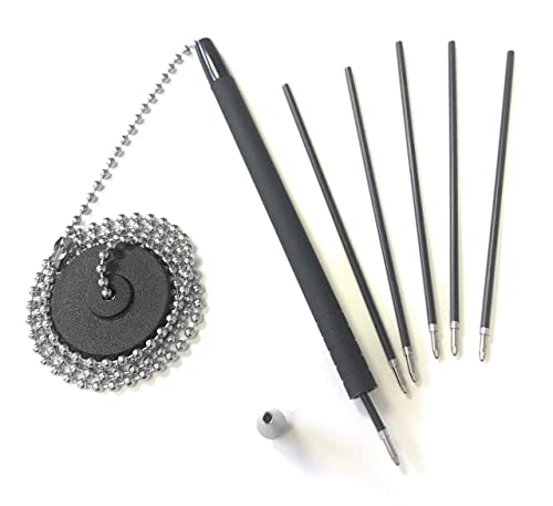 Secure Pen With Chain And Office Pen Holder Adhesive, Reception Counter Pen With 26" Ball Pen Chain, 4 Pens With Chain Attached Per Pack, Rubber Grip, Black Ink, Easily Refillable