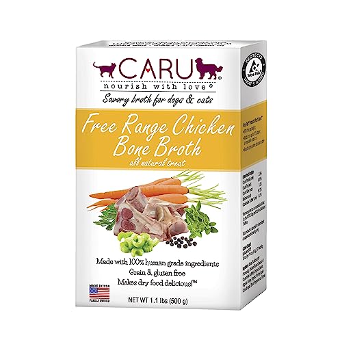 Caru Free Range Chicken Bone Broth For Dogs And Cats, Moistens Dry Food Or Pour Over Freeze Dried Raw Food, Grain And Gluten Free, Non-Gmo Ingredients (1.1 Lbs)