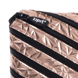 ZIPIT Metallic Large Pencil Case for Girls, Large Capacity Pouch, Holds Up to 60 Pens, Made of One Long Zipper! (Rose Gold)