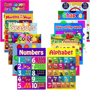 l&o goods 10-pack large educational posters for preschoolers, toddlers, kids, kindergarten classrooms | fun early learning for alphabet letters, numbers, shapes, colors, seasons, emotions, days, months, & more