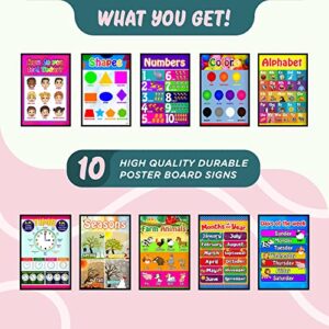 L&O Goods 10-Pack Large Educational Posters for Preschoolers, Toddlers, Kids, Kindergarten Classrooms | Fun Early Learning for Alphabet Letters, Numbers, Shapes, Colors, Seasons, Emotions, Days, Months, & More