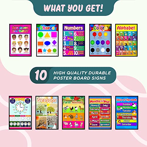 L&O Goods 10-Pack Large Educational Posters for Preschoolers, Toddlers, Kids, Kindergarten Classrooms | Fun Early Learning for Alphabet Letters, Numbers, Shapes, Colors, Seasons, Emotions, Days, Months, & More