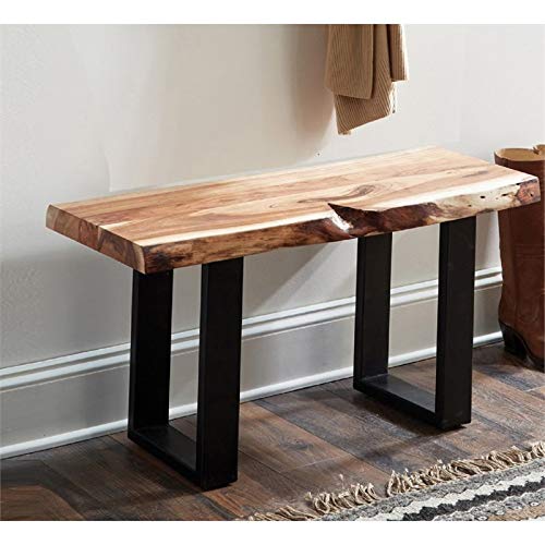 Alaterre Furniture Alpine Live Edge Solid Acacia Wood 36" Bench Accent Home Room Entryway Hall Decor with Black Metal Legs - Entry Organizer with Floor Protectors, Unique, Durable