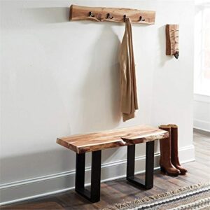 Alaterre Furniture Alpine Live Edge Solid Acacia Wood 36" Bench Accent Home Room Entryway Hall Decor with Black Metal Legs - Entry Organizer with Floor Protectors, Unique, Durable