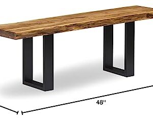 Alaterre Furniture Alpine Live Edge Solid Wood 48 inch Bench with Metal Legs, Natural