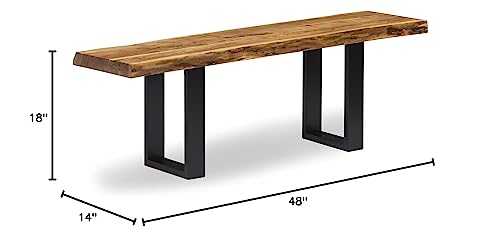 Alaterre Furniture Alpine Live Edge Solid Wood 48 inch Bench with Metal Legs, Natural