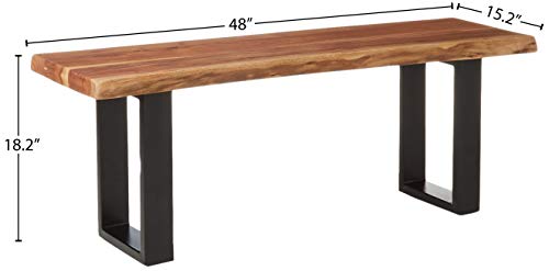 Alaterre Furniture Alpine Live Edge Solid Wood 48 inch Bench with Metal Legs, Natural