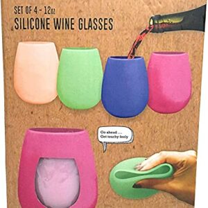 Shark Skizz Silicone Wine Glasses, 4 Count (Pack of 1), Pink, Purple, Orange, and Lime