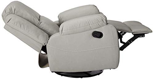 Great Deal Furniture Teresa Classic Tufted Leather Swivel Recliner, Light Grey