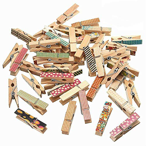 AKOAK 50 Pcs/Pack 3.5cm Colorful Design Cute Painted Wood Clips Mini Craft Pegs Cloth Photo Hanging Spring Clips Pinch