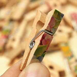 AKOAK 50 Pcs/Pack 3.5cm Colorful Design Cute Painted Wood Clips Mini Craft Pegs Cloth Photo Hanging Spring Clips Pinch