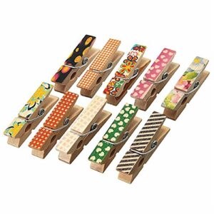 AKOAK 50 Pcs/Pack 3.5cm Colorful Design Cute Painted Wood Clips Mini Craft Pegs Cloth Photo Hanging Spring Clips Pinch