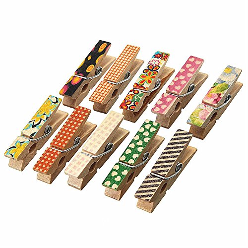 AKOAK 50 Pcs/Pack 3.5cm Colorful Design Cute Painted Wood Clips Mini Craft Pegs Cloth Photo Hanging Spring Clips Pinch