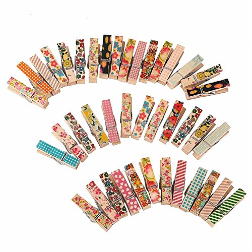 AKOAK 50 Pcs/Pack 3.5cm Colorful Design Cute Painted Wood Clips Mini Craft Pegs Cloth Photo Hanging Spring Clips Pinch