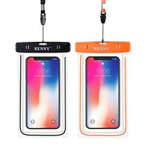 universal luminous waterproof case,kenny cell phone dry bag pouch,waterproof cell phone pocket with neck strap, for smartphone up to 6 inches for swimming,diving and surfing (orange and black)