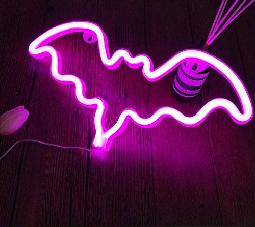 Neon Light,LED Bat Sign Shaped Decor Light,Wall Decor for Christmas,Birthday party,Kids Room, Living Room, Wedding Party Decor(Pink)