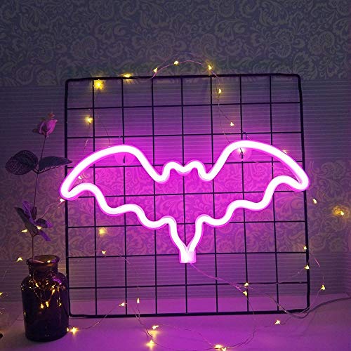 Neon Light,LED Bat Sign Shaped Decor Light,Wall Decor for Christmas,Birthday party,Kids Room, Living Room, Wedding Party Decor(Pink)