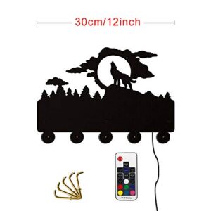 The Geeky Days Howling Wolf Silhouette Household Decor Wall Art Wall Hooks with LED Backlight Wild Animal Clothes Coat Hanger Keys Holder Hooks Bathroom Kitchen Robe Hook