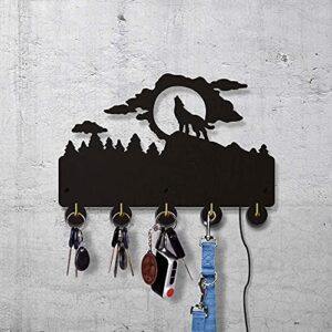 The Geeky Days Howling Wolf Silhouette Household Decor Wall Art Wall Hooks with LED Backlight Wild Animal Clothes Coat Hanger Keys Holder Hooks Bathroom Kitchen Robe Hook