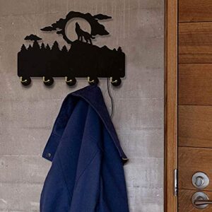 The Geeky Days Howling Wolf Silhouette Household Decor Wall Art Wall Hooks with LED Backlight Wild Animal Clothes Coat Hanger Keys Holder Hooks Bathroom Kitchen Robe Hook