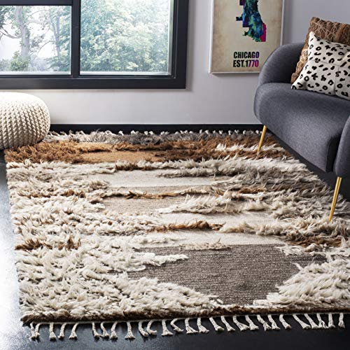 SAFAVIEH Kenya Collection Accent Rug - 3' x 5', Grey & Brown, Hand-Knotted Tribal Tassel Wool, Ideal for High Traffic Areas in Entryway, Living Room, Bedroom (KNY225A)