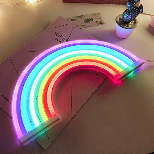 QiaoFei Cute Rainbow Light Signs for Kids Gift's Gift LED Rainbow Neon Signs Rainbow Lamp for Wall Decor Bedroom Decorations Home Accessories Party Holiday Battery or USB Operated Table Night Lights