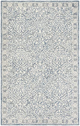 Safavieh Micro-Loop Collection Accent Rug - 2'6" x 4', Blue & Ivory, Handmade French Country Wool, Ideal for High Traffic Areas in Entryway, Living Room, Bedroom (MLP510M)