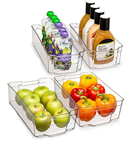 Home Basics Clear Acrylic Food Storage Container Bin for Fridge Freezer or Pantry, Stackable with Handles. Organize Fruit, Vegetables, Yogurt, Snacks, Pasta, Extra Large, 8” x 14"