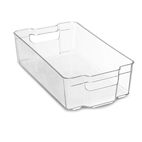 Home Basics Clear Acrylic Food Storage Container Bin for Fridge Freezer or Pantry, Stackable with Handles. Organize Fruit, Vegetables, Yogurt, Snacks, Pasta, Extra Large, 8” x 14"