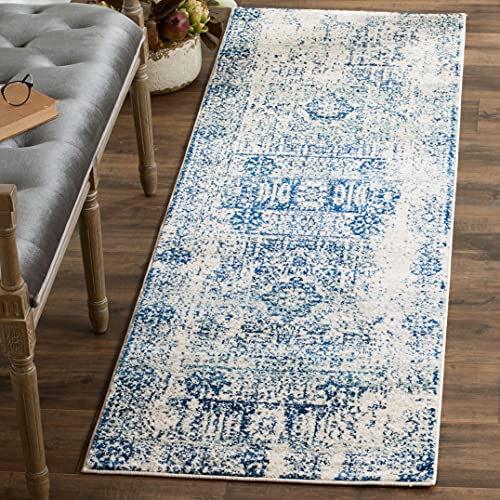 SAFAVIEH Evoke Collection Area Rug - 8' x 10', Ivory & Black, Oriental Medallion Distressed Design, Non-Shedding & Easy Care, Ideal for High Traffic Areas in Living Room, Bedroom (EVK260T)